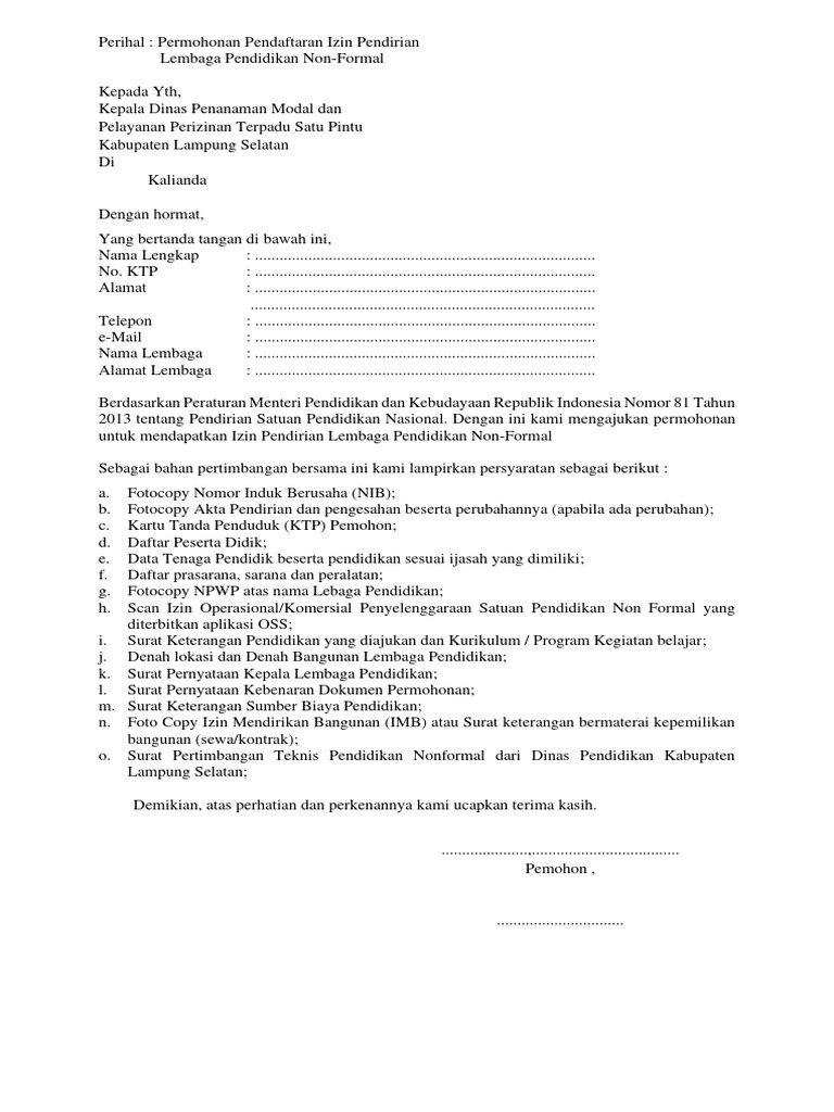 Surat Permohonan SPNF | PDF