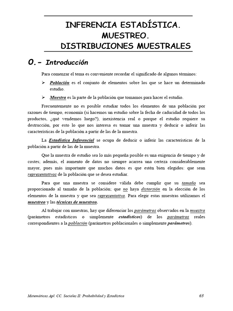 Inferencia Estadística. Muestreo. Distribuciones Muestrales: Introducción | PDF | Muestreo ...