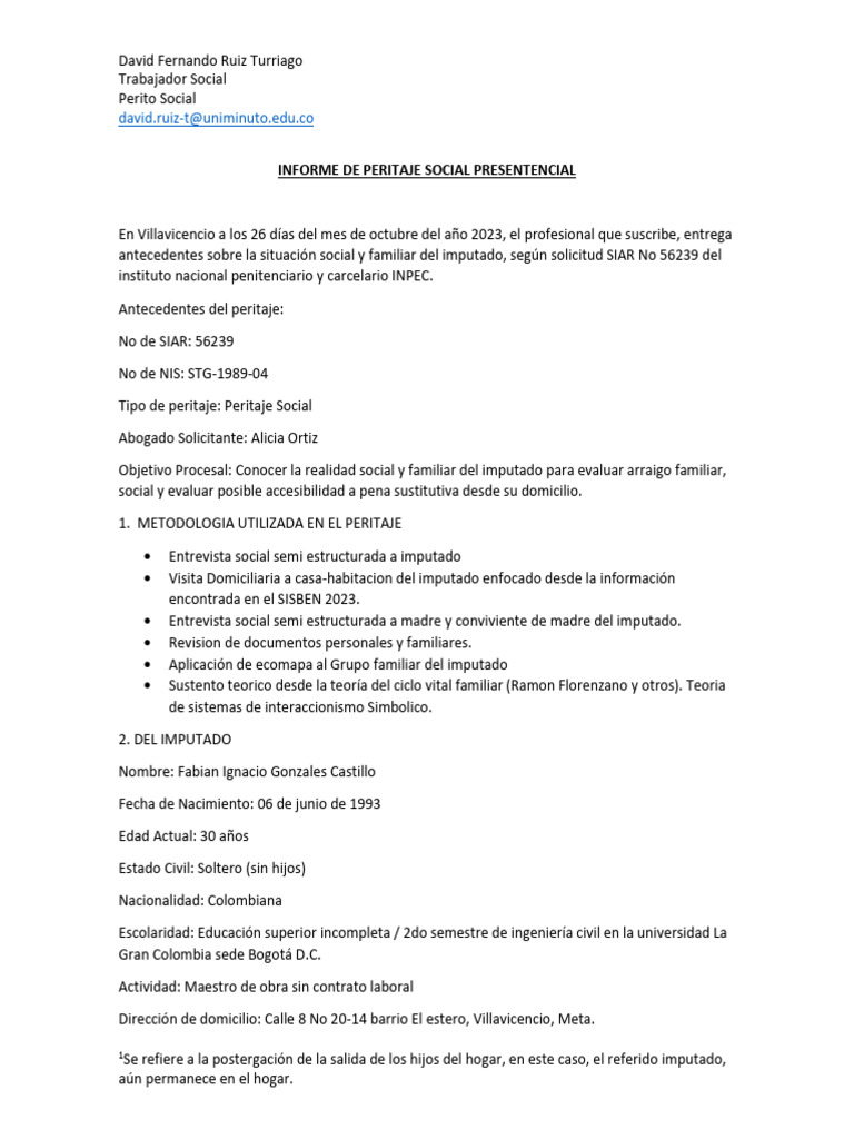 Informe de Peritaje Social Presentencial | PDF Informe de Peritaje Social Presentencial | PDF