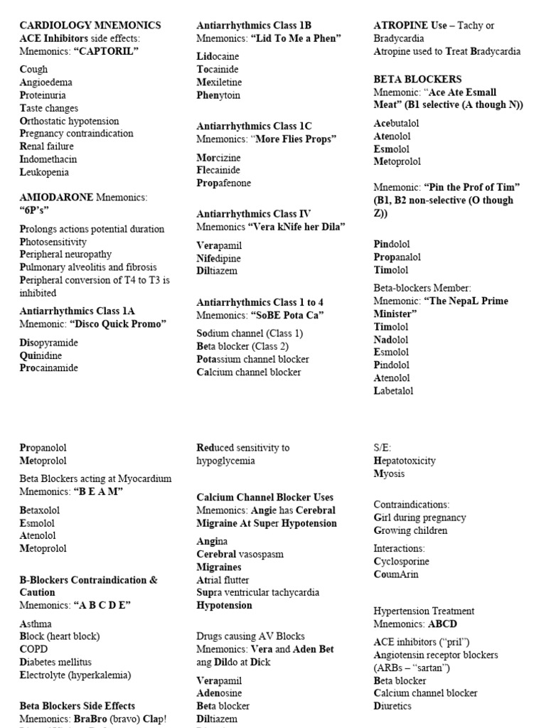 Pharmacology Mnemonics | PDF