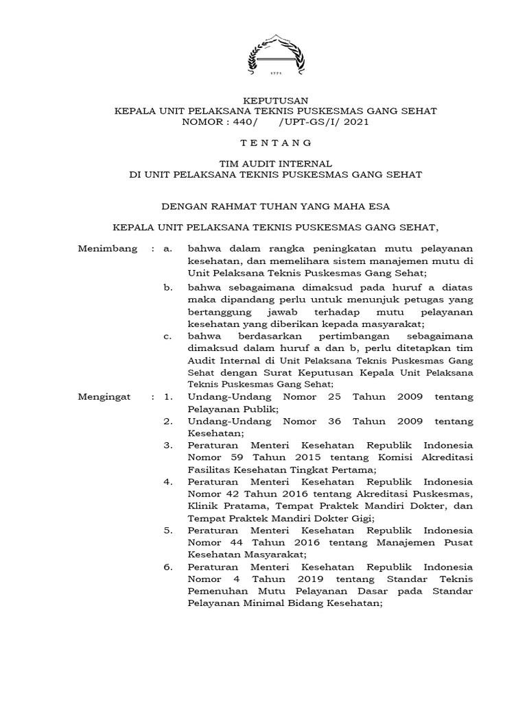 Tim Audit Internal Puskesmas Gang Sehat | PDF | Komputer | Teknologi ...