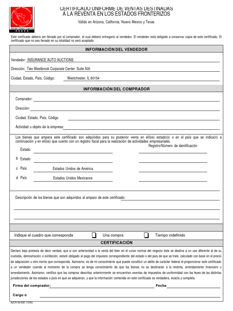 Border States Resale Cert - Spanish | PDF | México | Nuevo Mexico