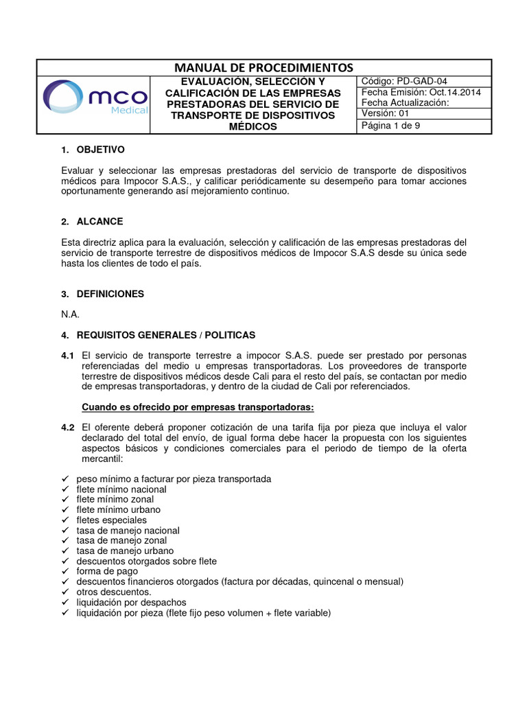 Pd-Gad-04 Evaluacion Seleccion y Calificacion de Las Empresas Transportadoras | PDF | Negocios ...
