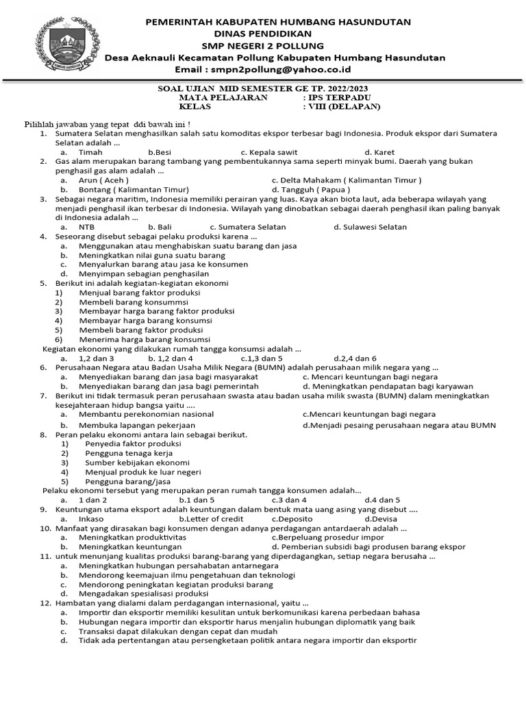 Soal Ips Kelas 8 Semester Genap | PDF