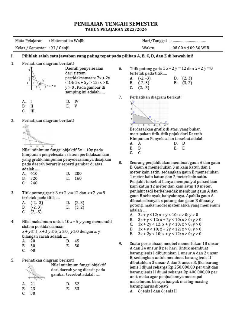 Soal Pts I MTK Wajib Xi | PDF