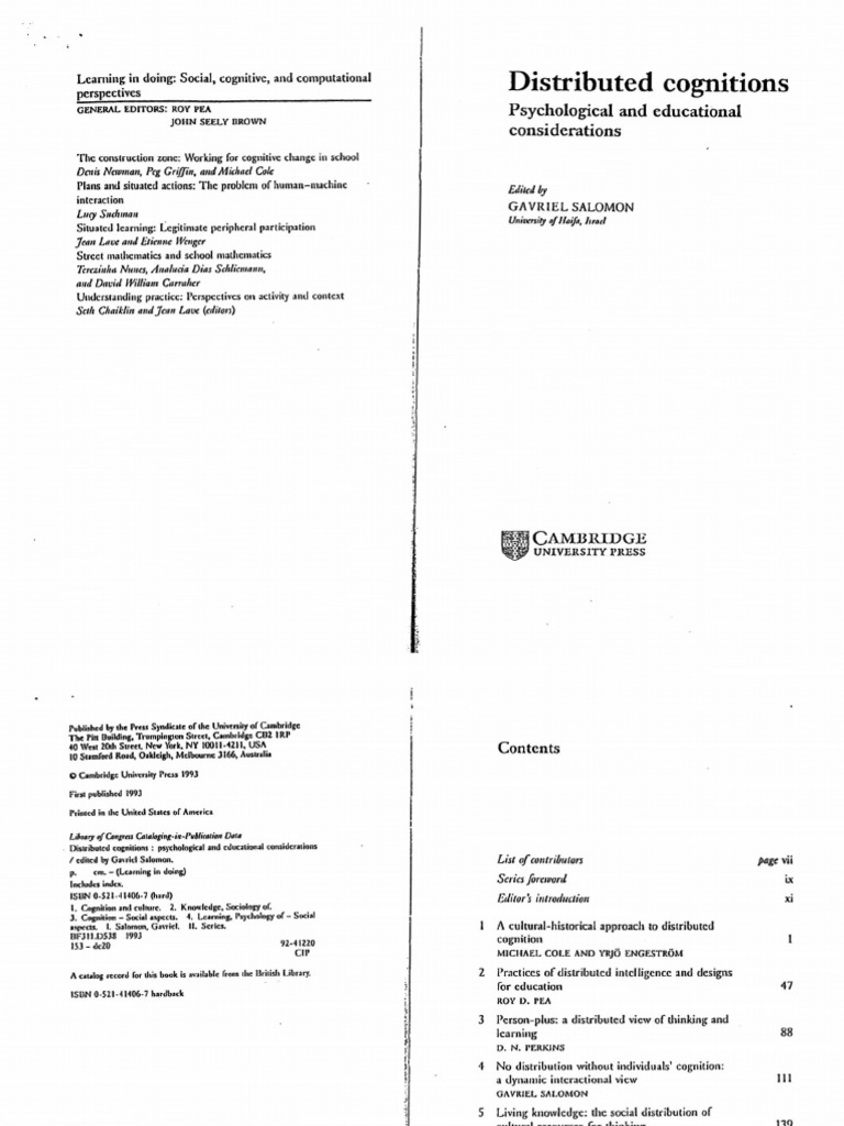 A Cultural-Historical Approach To Distributed Cognition | PDF