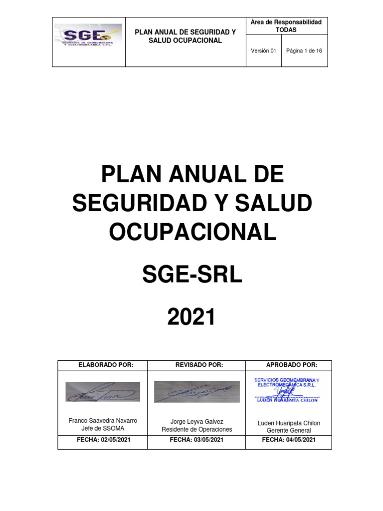 Plan Anual SSO SGE-SRL 2021 | PDF