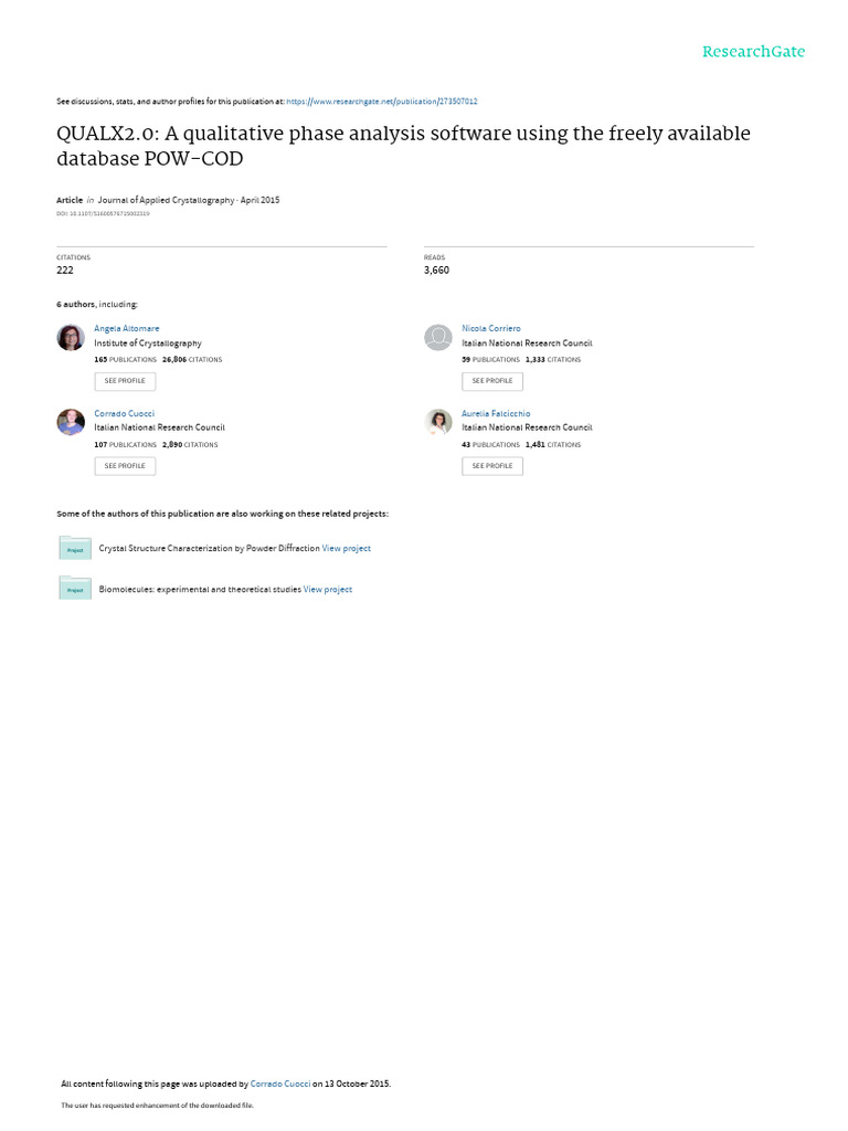 QUALX2.0: A Qualitative Phase Analysis Software Using The Freely Available Database POW-COD | PDF