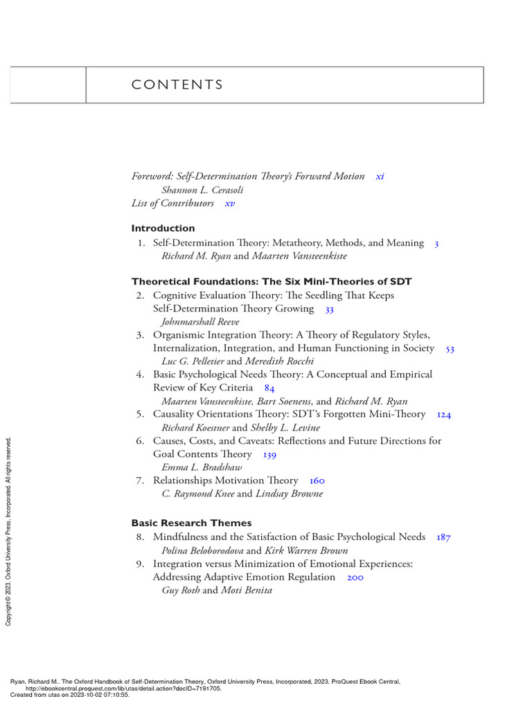 The Oxford Handbook of Self-Determination Theory - (Contents) | PDF
