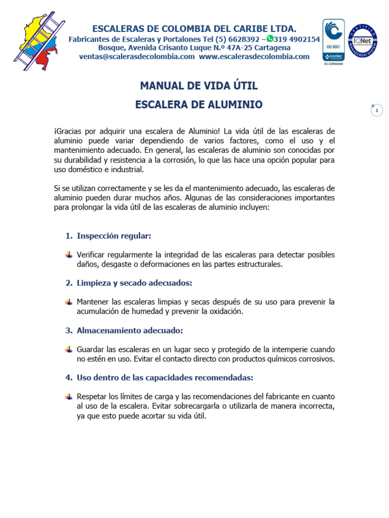 Manual de Vida Útil - Escaleras en Aluminio | PDF
