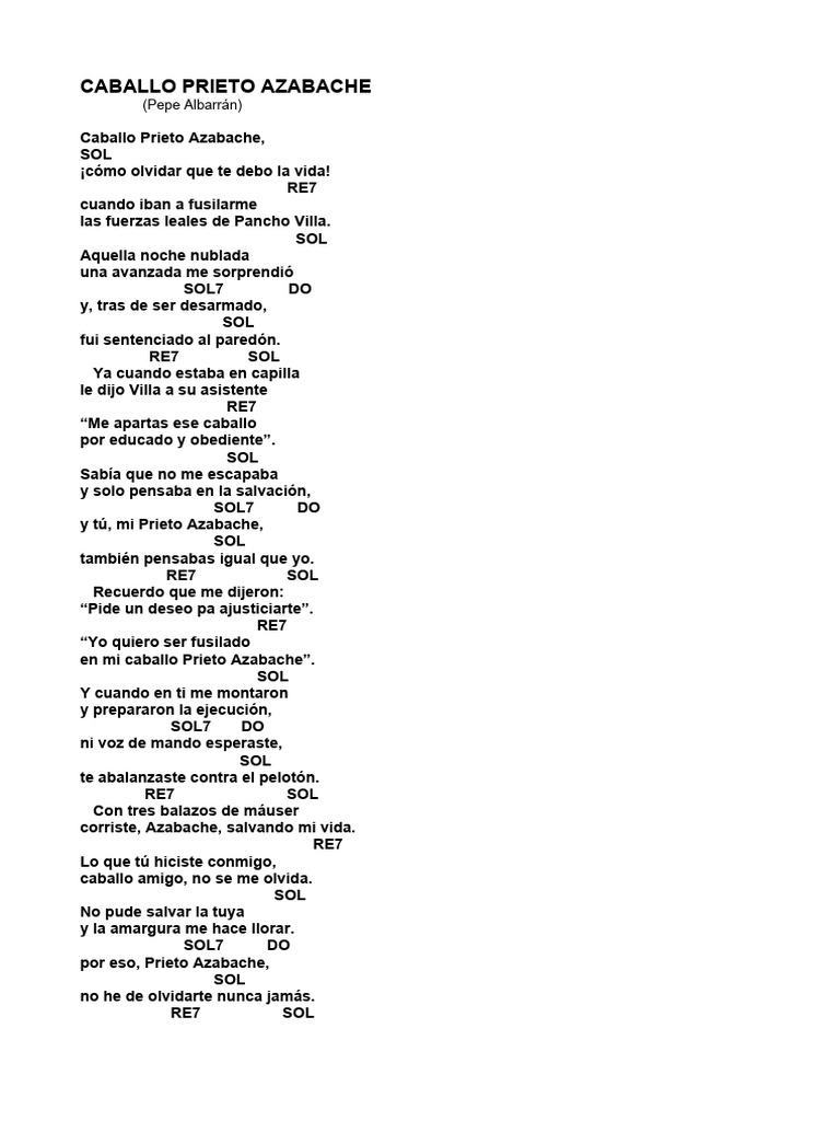 Caballo Prieto Azabache Letra y Acordes en Sol | PDF