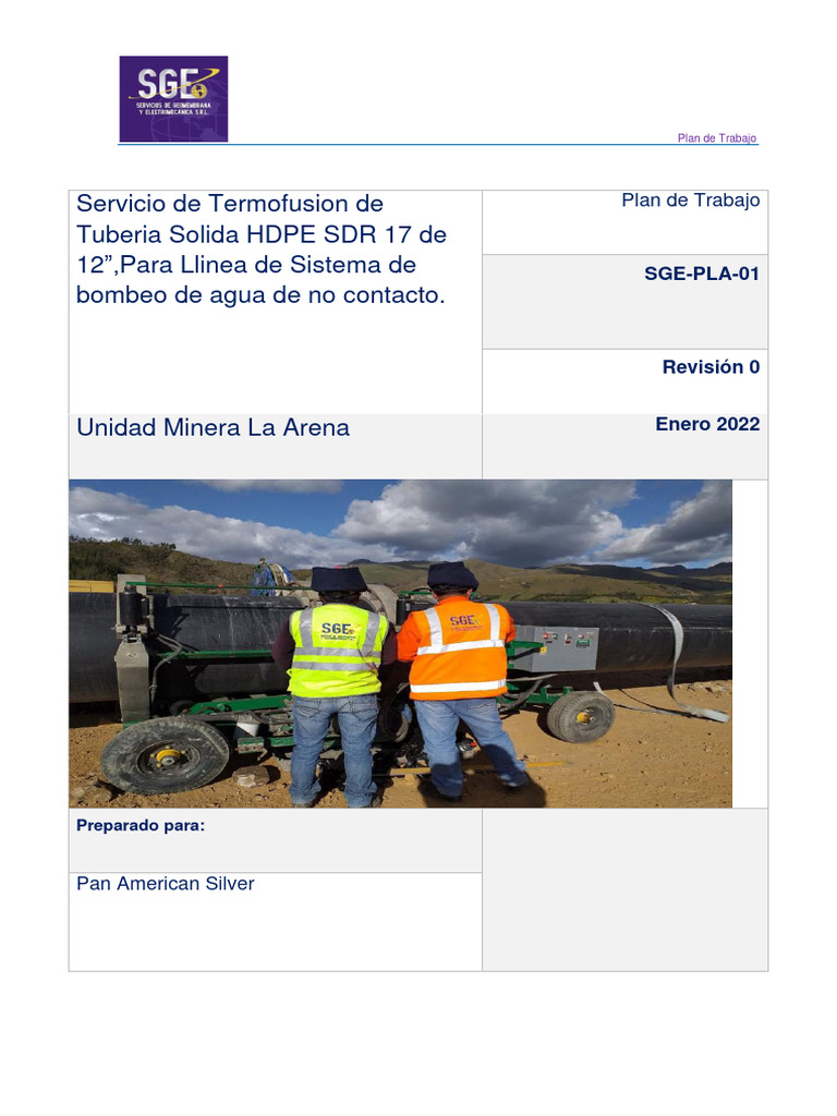 Plan de Trabajo de Servicio de Termofusion de Tuberias | PDF