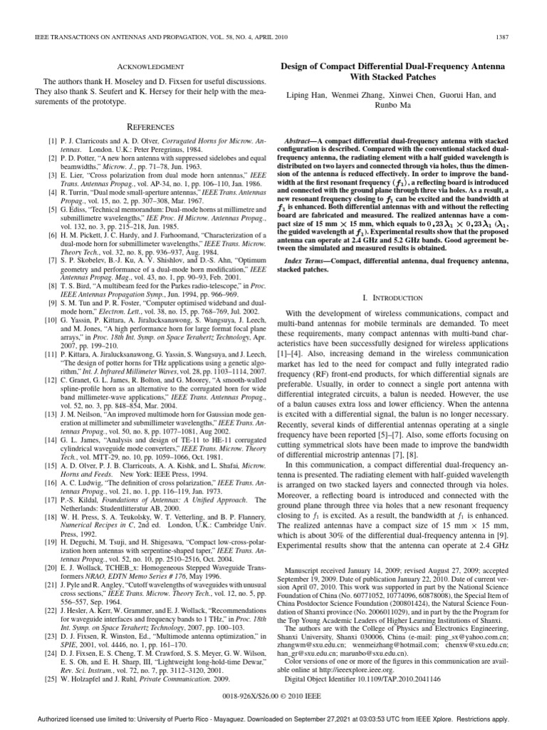 Design of Compact Differential Dual-Frequency Antenna With Stacked ...
