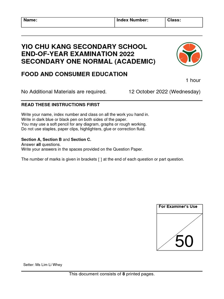 FCE Secondary 1 EOY Paper | PDF | Vitamin | Diet (Nutrition)