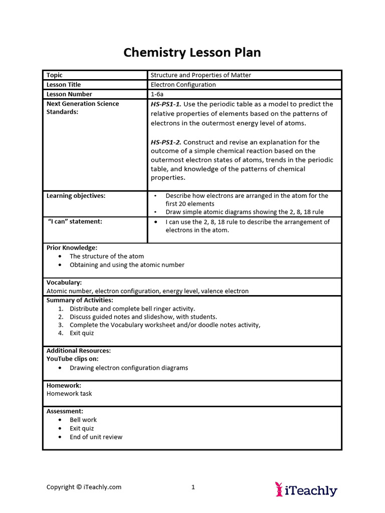 1 6a Lesson Plan Electron Configuration | PDF | Teaching Methods ...