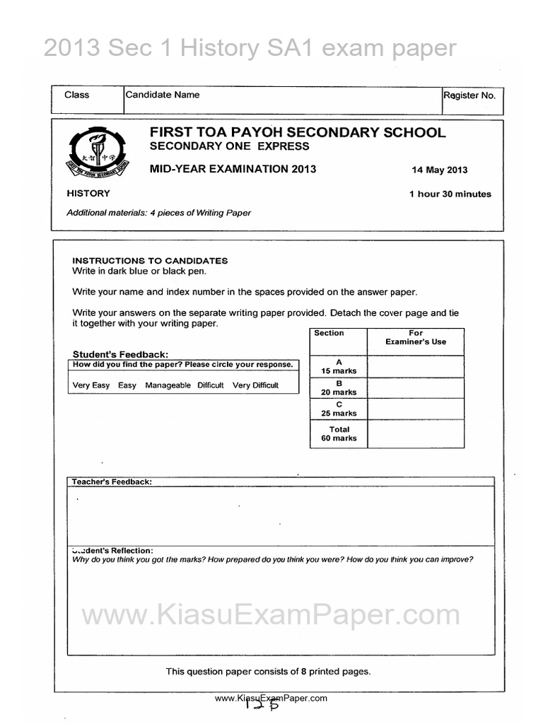 2013 Sec 1 History SA1 | PDF