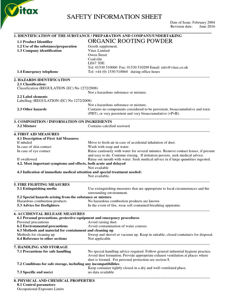 Rooting Powder Safety Sheet | PDF | Dangerous Goods | Personal ...