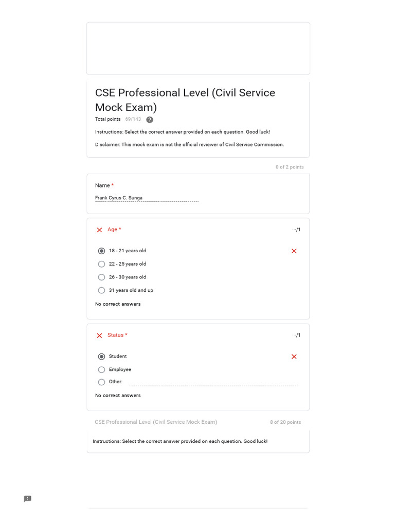 CSE Professional Level (Civil Service Mock Exam) PDF Yes | PDF | Scientific Method