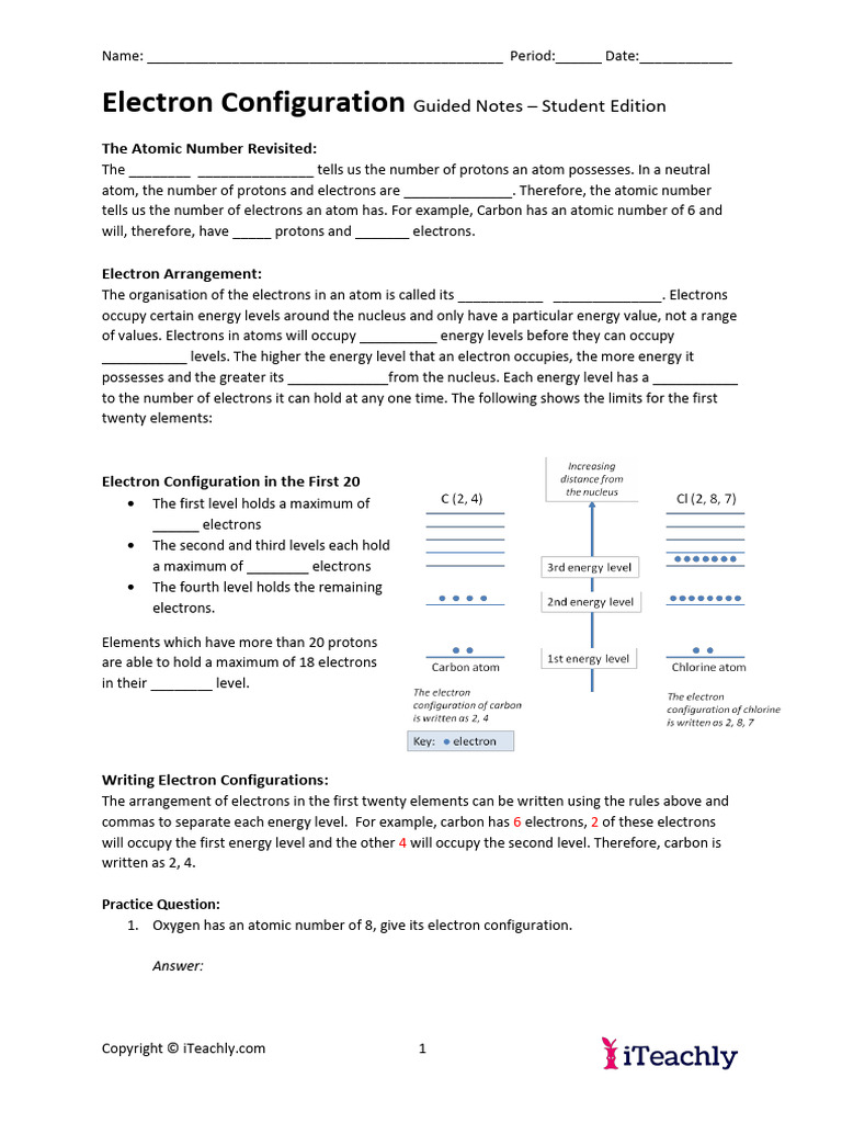 1 6 Guided Notes SE Electron Configuration | PDF