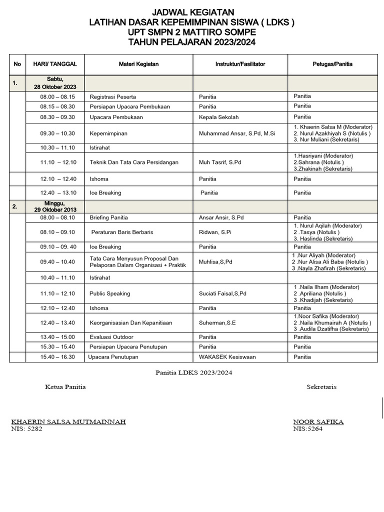 Jadwal Kegiatan LDKS | PDF