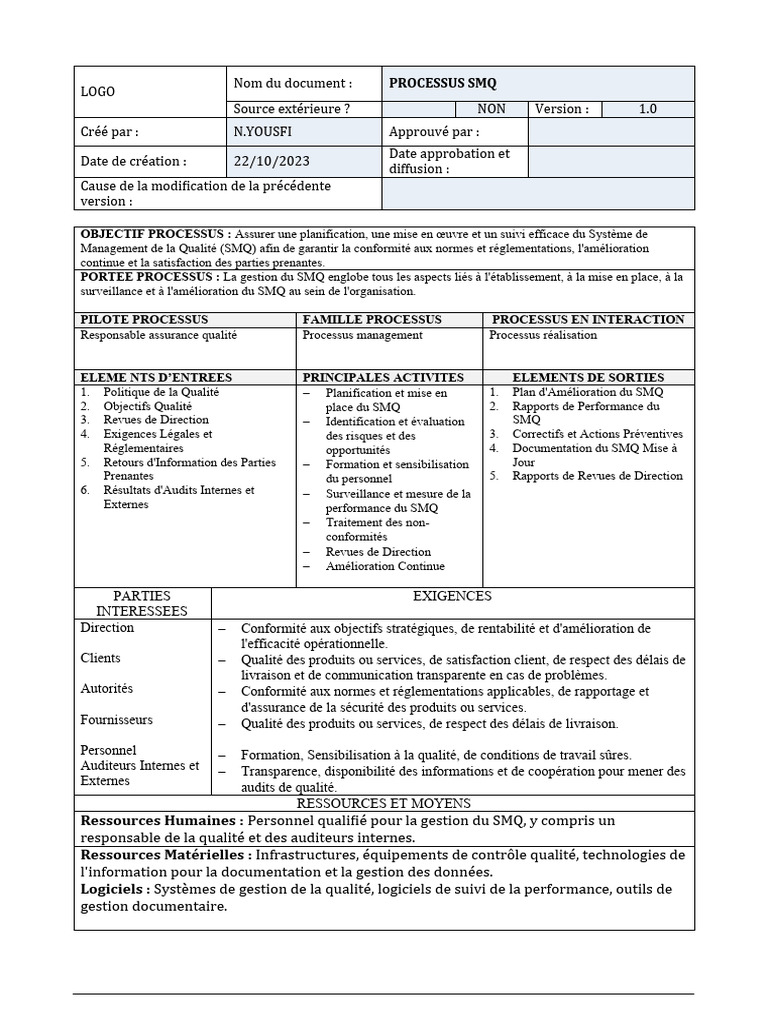 Processus SMQ : Gestion et Amélioration | PDF | Système de management ...