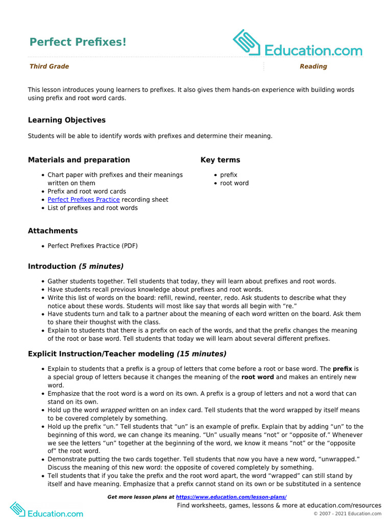Usr Local SRC Education - Com Files Static Lesson-Plans Perfect-Prefixes Perfect-Prefixes | PDF ...