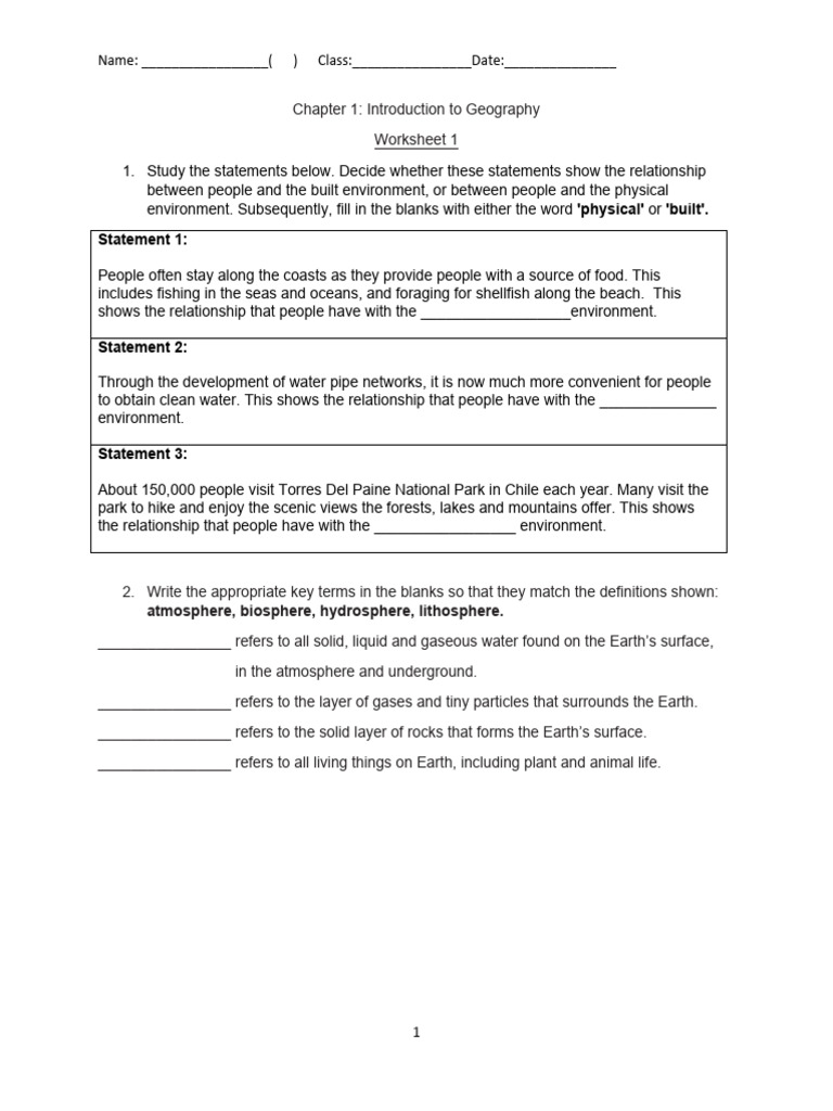 Sec 1 Geography Chapter 1 Worksheet | PDF