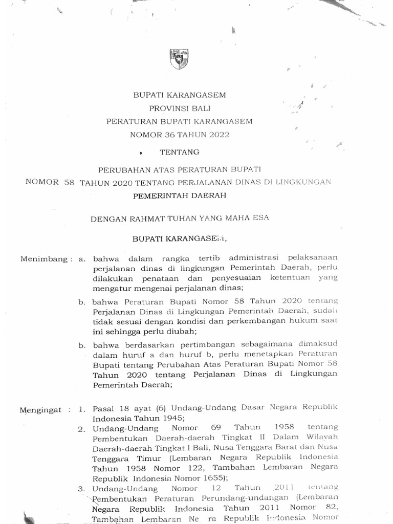 Perbub Perjadin. No 36 Tahun 2022 | PDF