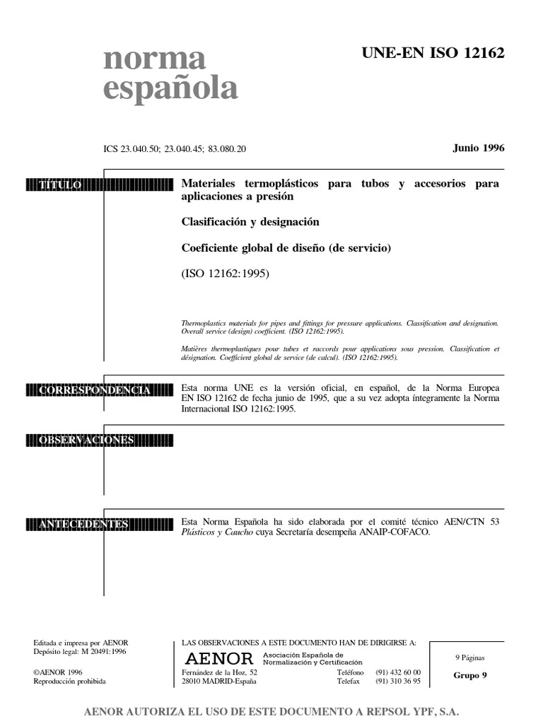 Une-En Iso 12162 - 96 | PDF | Europa | Organización internacional para ...