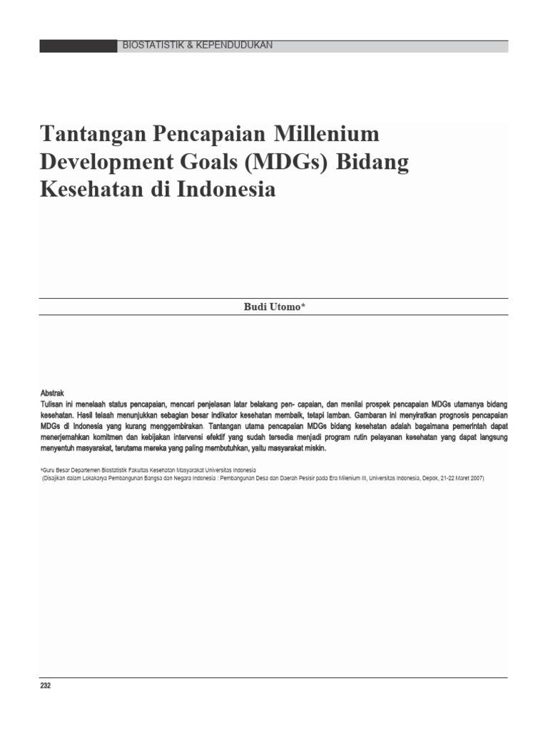 Tantangan MDGs Kesehatan di Indonesia | PDF | Ilmu Sosial ...