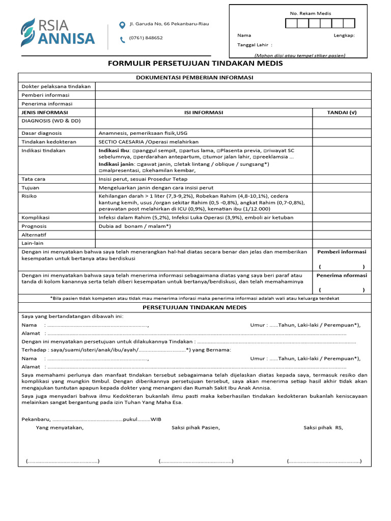 Formulir Persetujuan Tindakan Medis | PDF Formulir Persetujuan Tindakan Medis | PDF