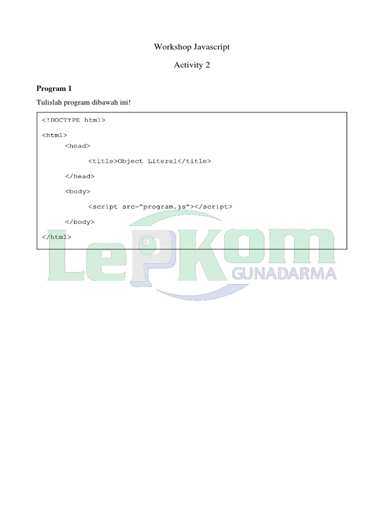 ACT - Sesi 2 Workshop JavaScript | PDF