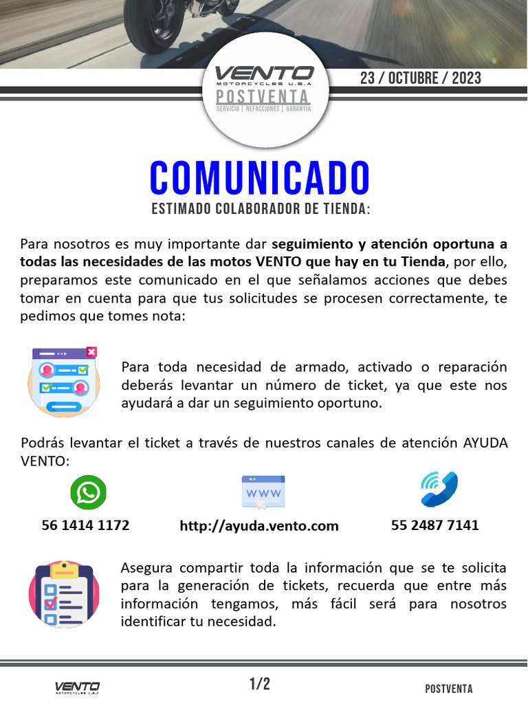 Comunicado Tiendas. Buenas Prácticas para La Generación de Tickets Vento | PDF