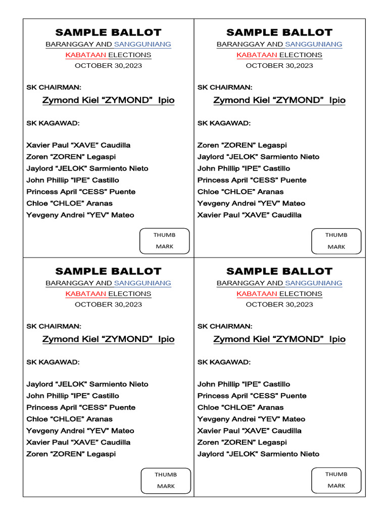 Sample Ballot SK Muzon East | PDF
