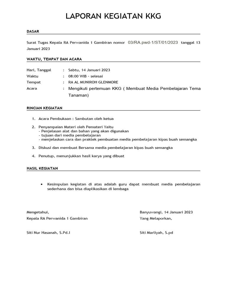 Laporan Kegiatan KKG | PDF
