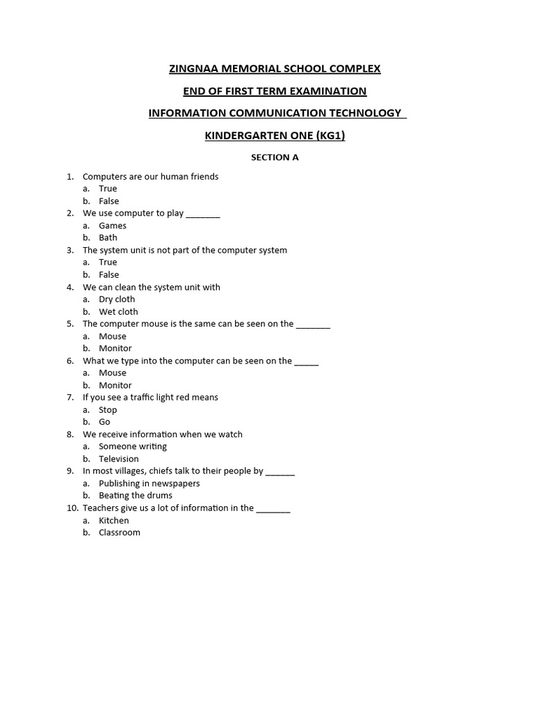 KG1 ICT Exam Questions and Answers | PDF