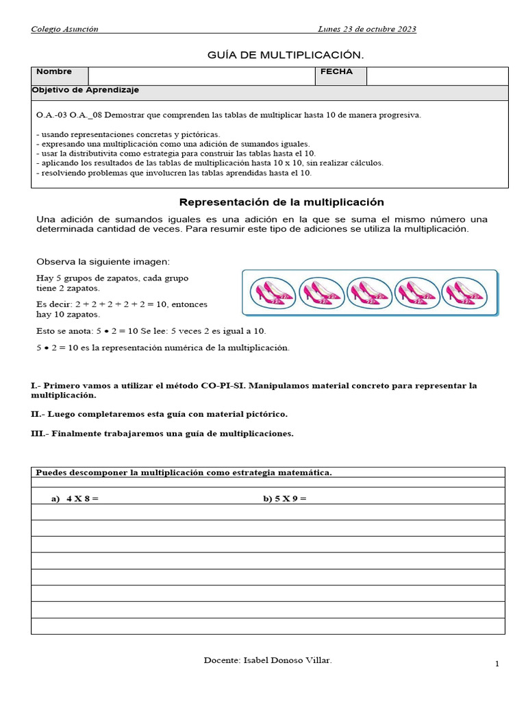Guía de Multiplicación 3° Básico | PDF | Multiplicación | Matemáticas