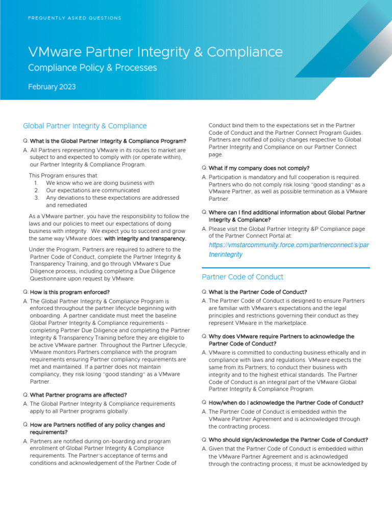 VMware Partner Compliance FAQ | PDF | Business