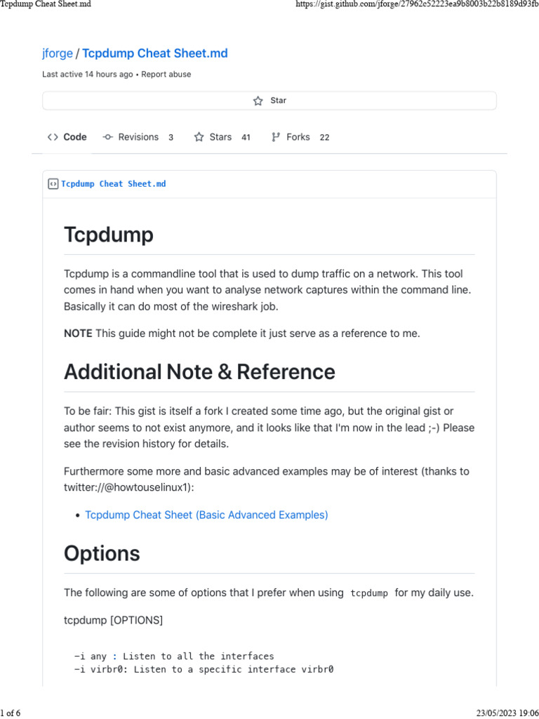 Tcpdump Cheat Sheet - MD | PDF | Port (Computer Networking) | Computer ... Tcpdump Cheat Sheet - MD | PDF | Port (Computer Networking) | Computer ...