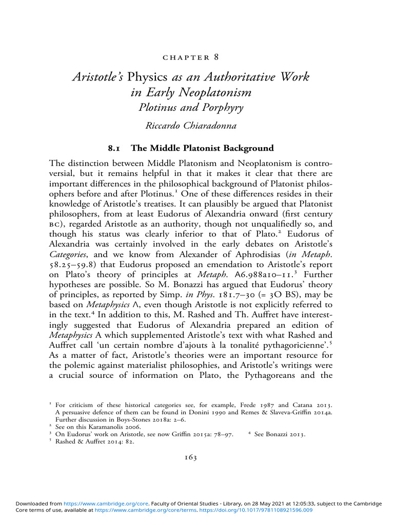 Ricardo Chiaradonna - Aristotle's Physics As An Authoritative Work in Early Neoplatonism ...