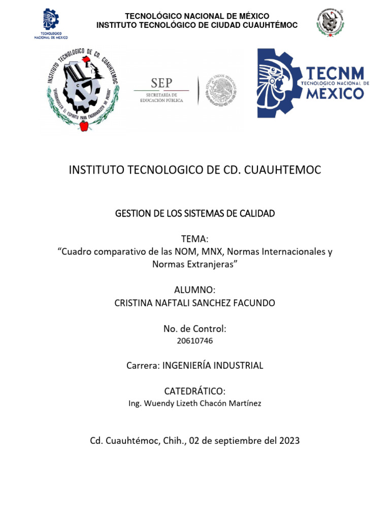 Cuadro Comparativo Nom, NMX, Normas Extranjeras | Descargar gratis PDF | Calidad (comercial ...