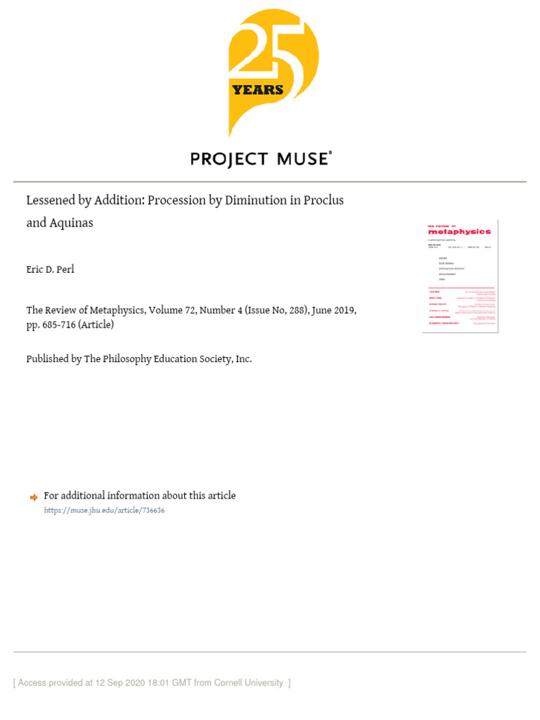 Eric D. Perl - Lessened by Addition (Procession by Diminution in Proclus) | PDF | Thomas Aquinas ...