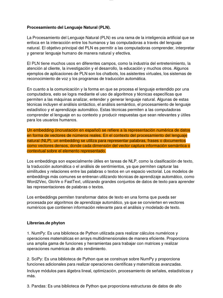 Procesamiento Del Lenguaje Natural PLN | PDF | Aprendizaje automático ...