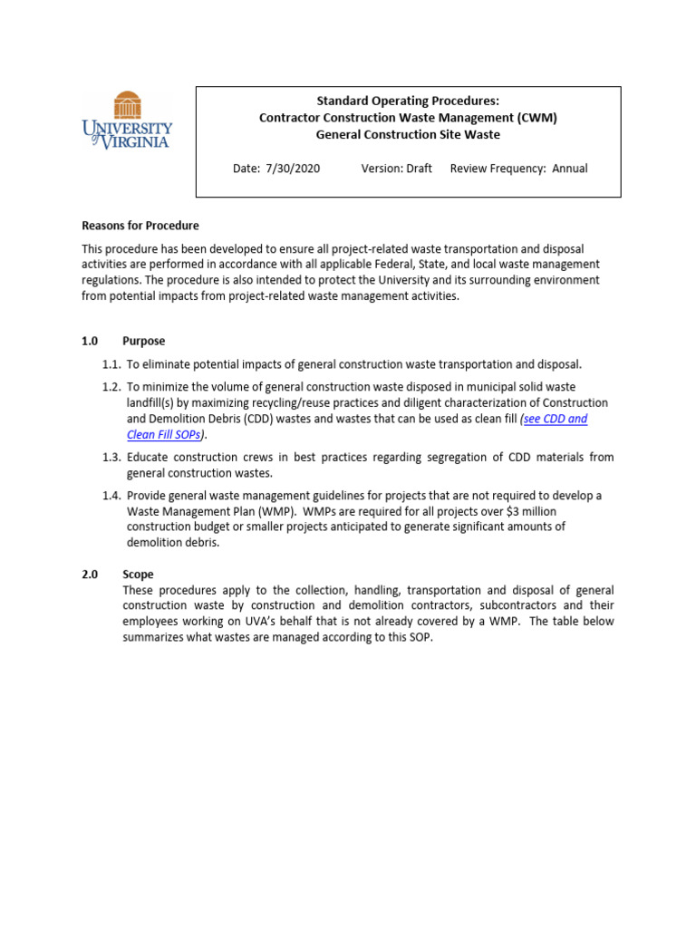 SOP GeneralConstructionWaste-draft | PDF | Waste | Waste Management