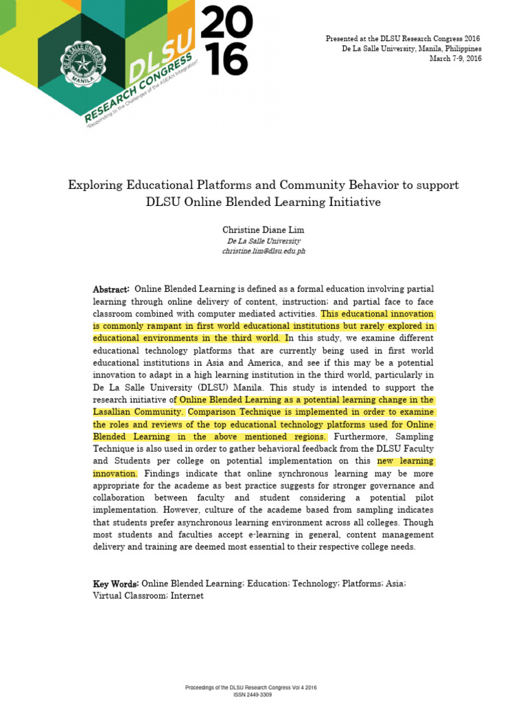 DLSU Blended Learning Platforms Study | PDF | Educational Technology ...