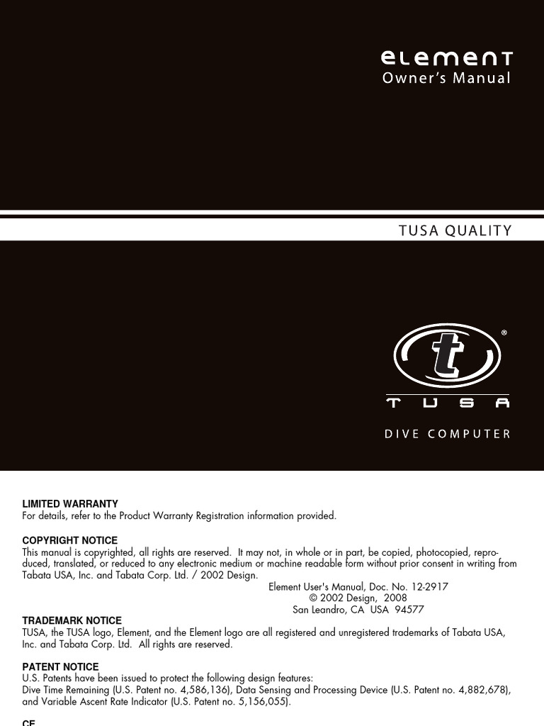 TUSA ELEMENT MANUAL - 12 2917 r03 | PDF | Underwater Diving ...