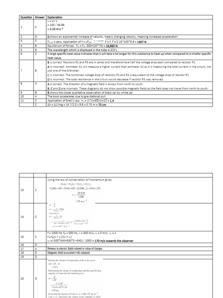 2023 Physics Preliminary Exam Part I - Answers | PDF