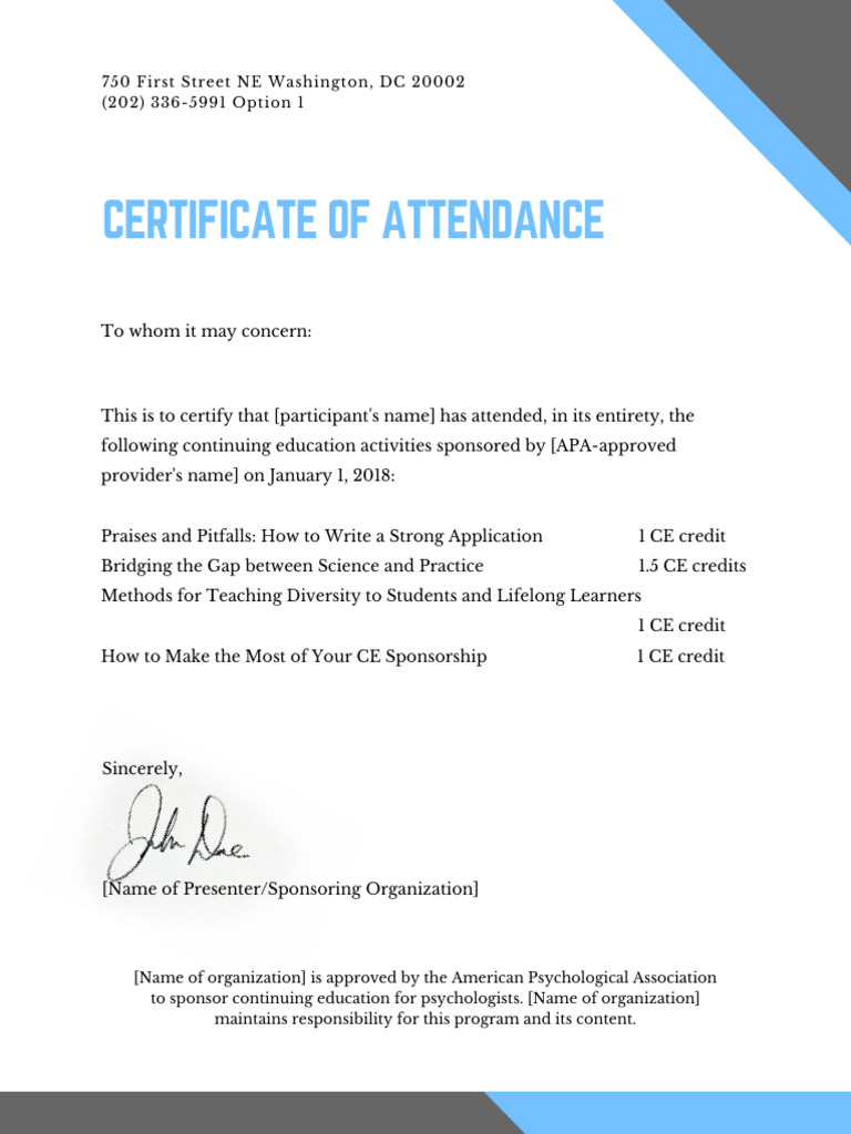Certificate Attendance Letter | PDF