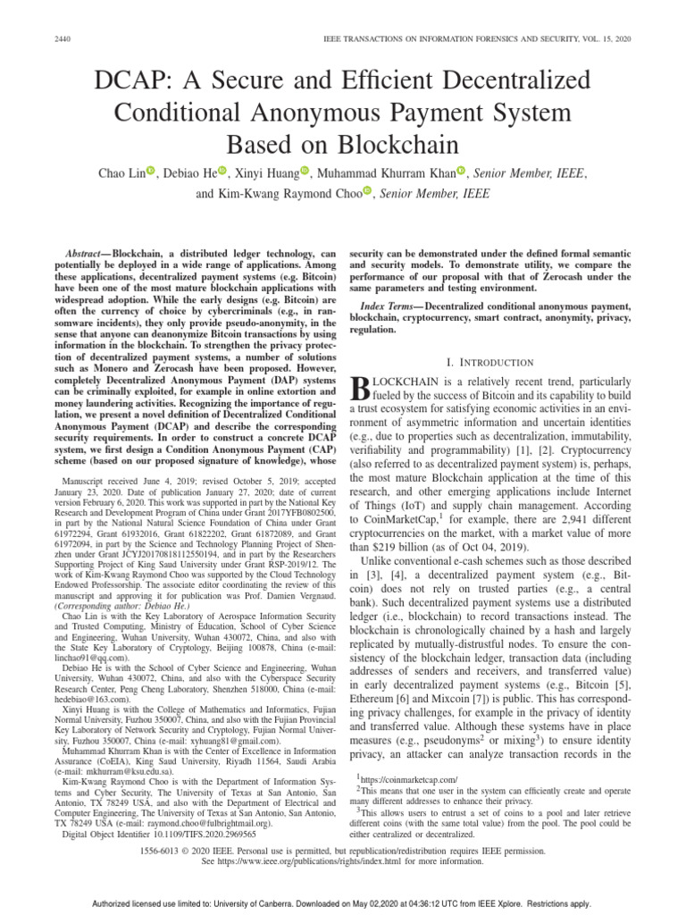 Dcap Anonymous Payment System Pdf Bitcoin Cryptocurrency