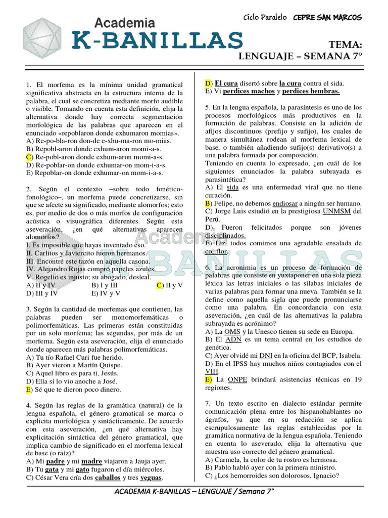 Lenguaje Semana 7 | PDF | Palabra | Gramática
